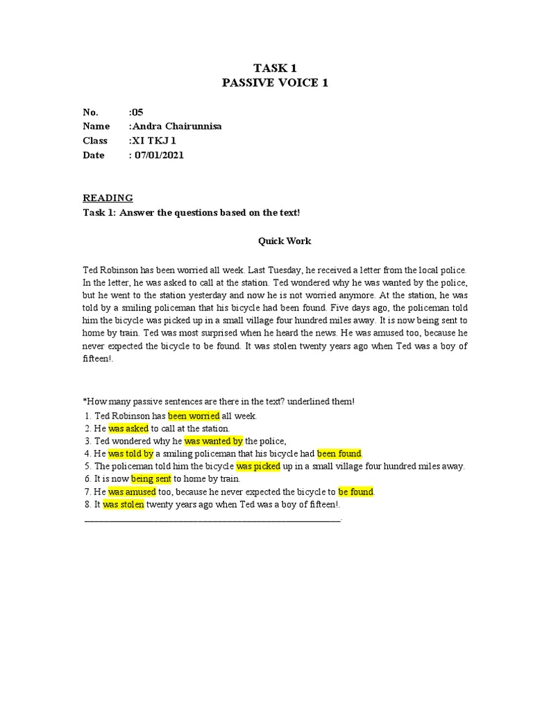 Passive Voice 1-Task 1 | PDF