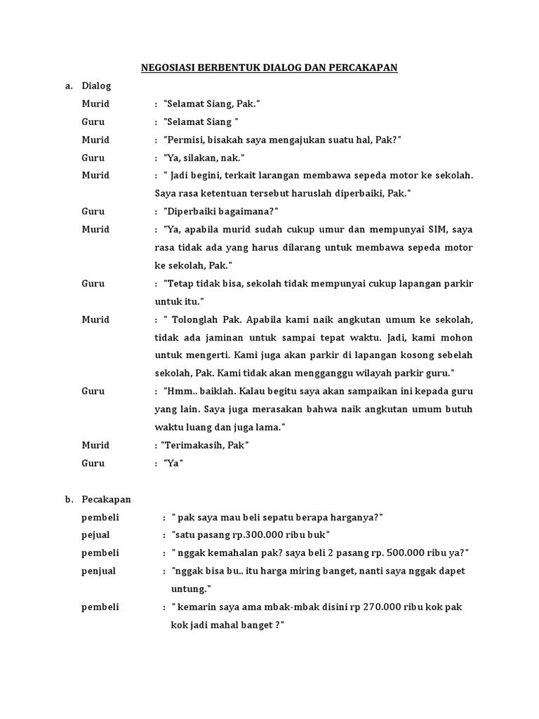 Negosiasi Berbentuk Dialog Dan Percakapan | PDF