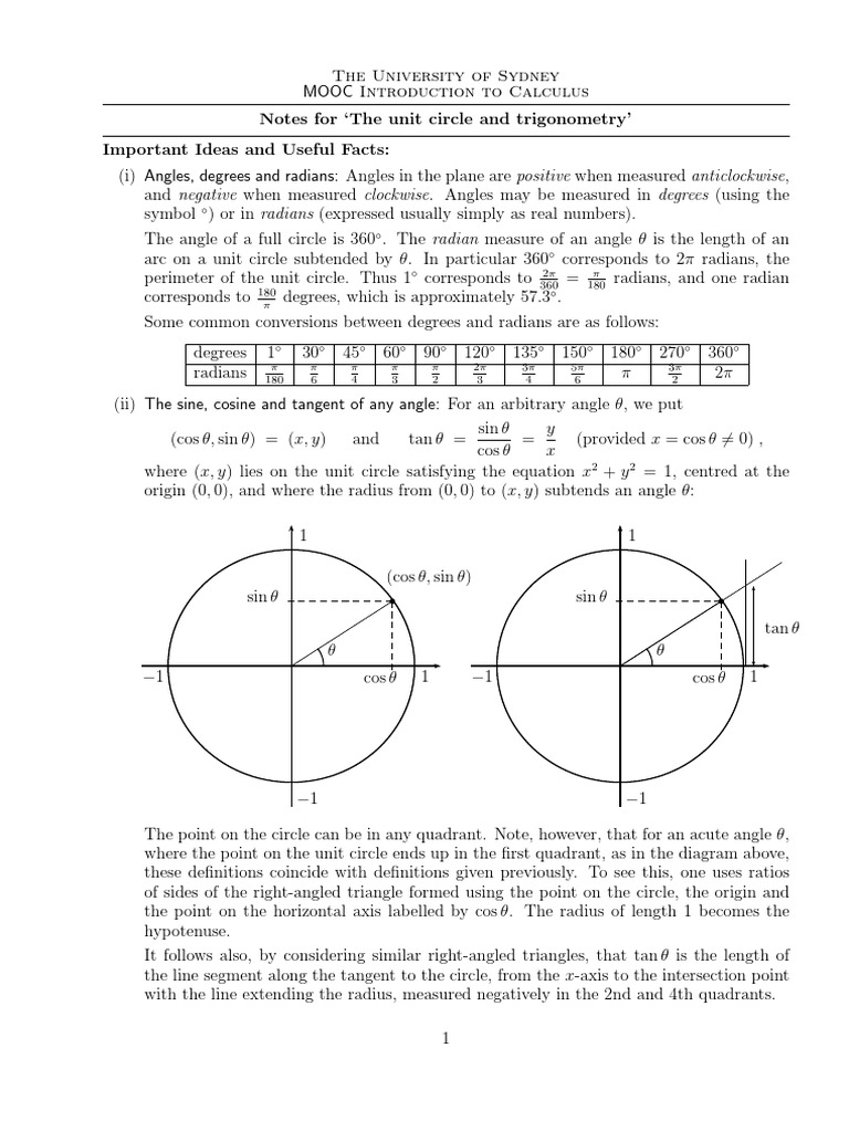 Module 2 The Unit Circle and Trigonometry | PDF | Angle | Sine