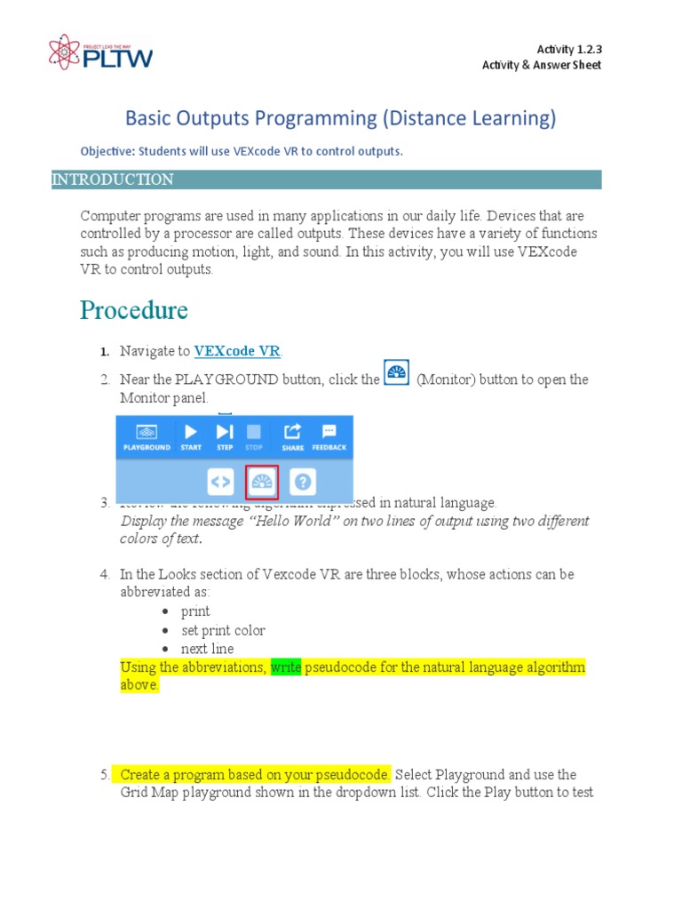 Procedure: Basic Outputs Programming (Distance Learning) | PDF | Computer Program | Programming