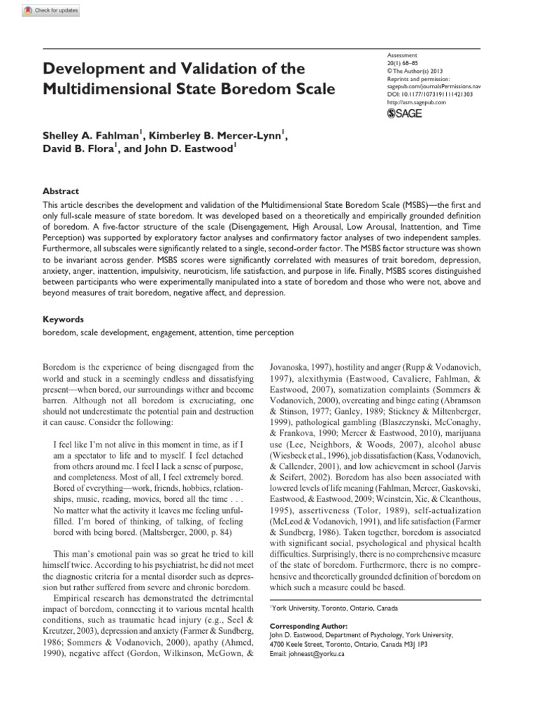 Development and Validation of The Multidimensional State Boredom Scale | PDF | Affect ...