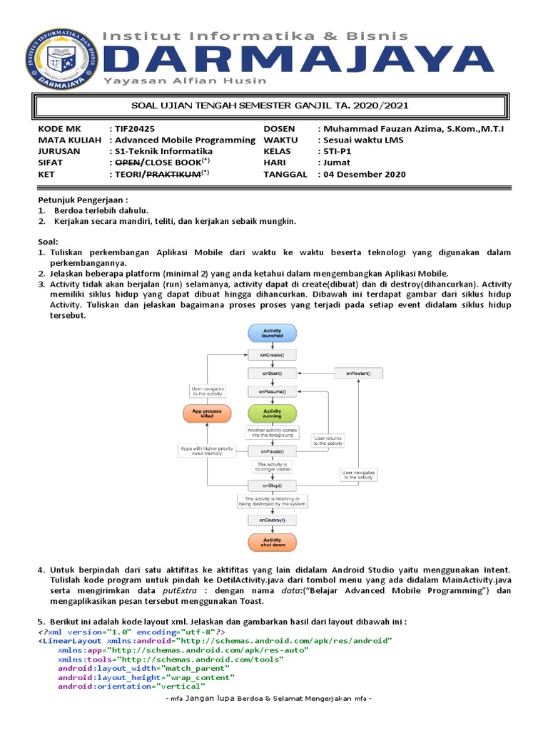 2020-1 SOAL UTS Advanced Mobile Programming TIF20425 5TIP1 - Teori | PDF