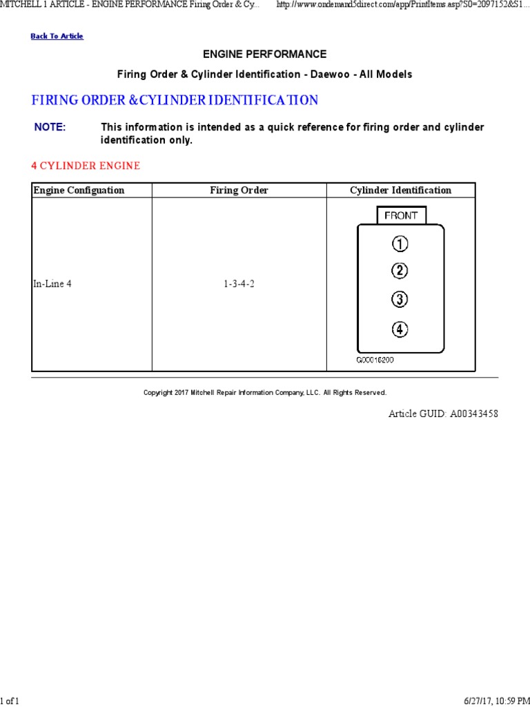 Engine Performance Firing Order & Cylinder Identification - Daewoo ...