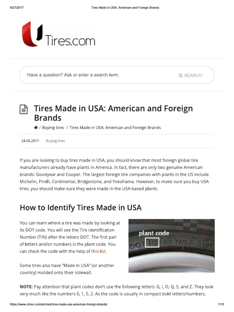 20 Tires Made in USA - American and Foreign Brands | PDF | Technology ...