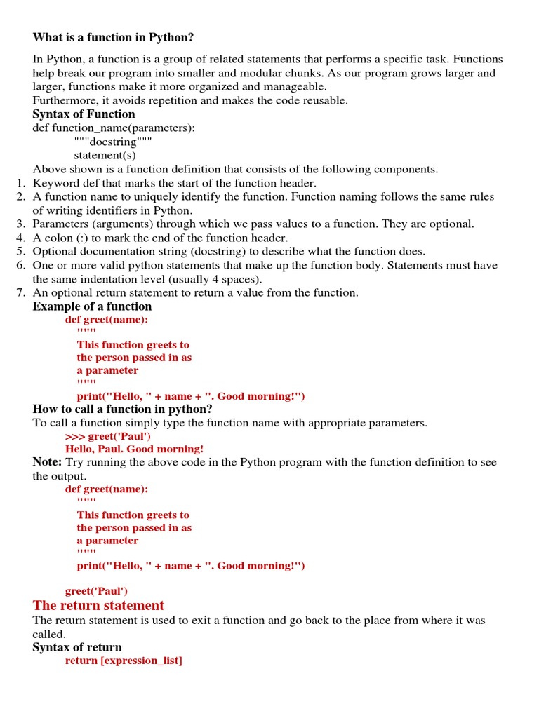Functions In Python Pdf Parameter Computer Programming Subroutine