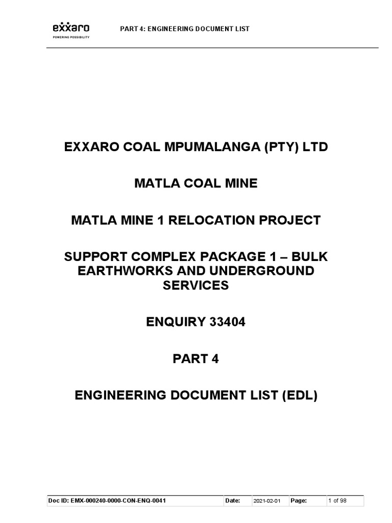Matla Mine 1 Engineering Document List | PDF | Road Surface | Road