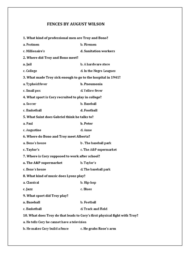 Fences by August Wilson | PDF | Fences (Play)