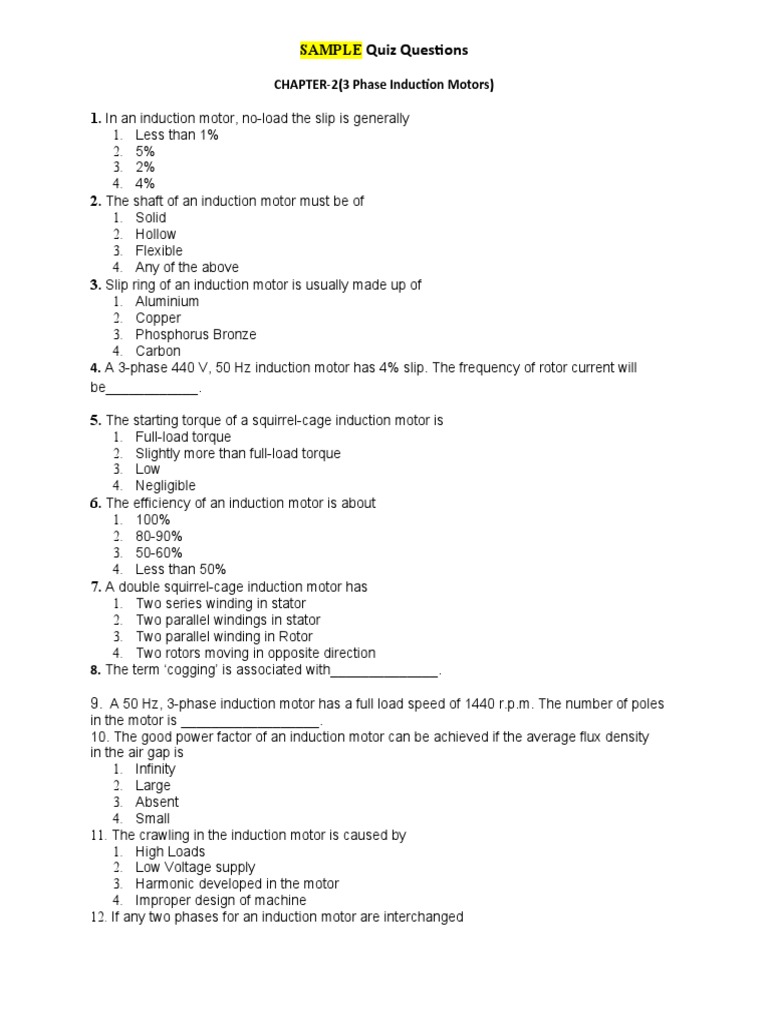 Sample: Quiz Questions | PDF | Electric Motor | Electrodynamics