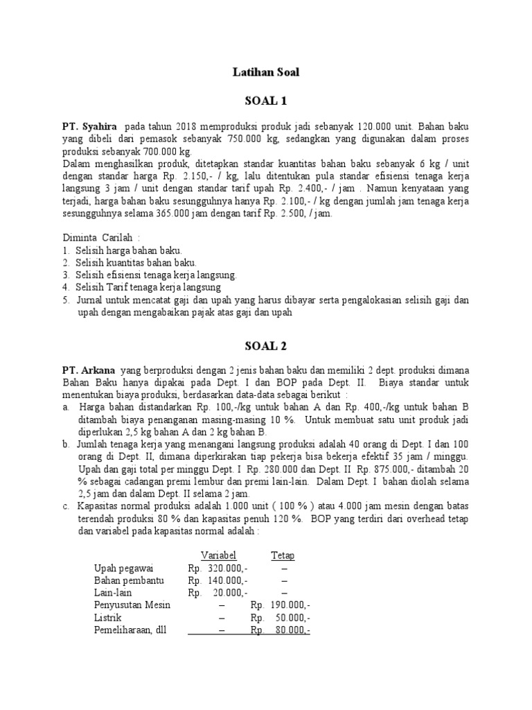 Latihan Soal Biaya Standar | PDF