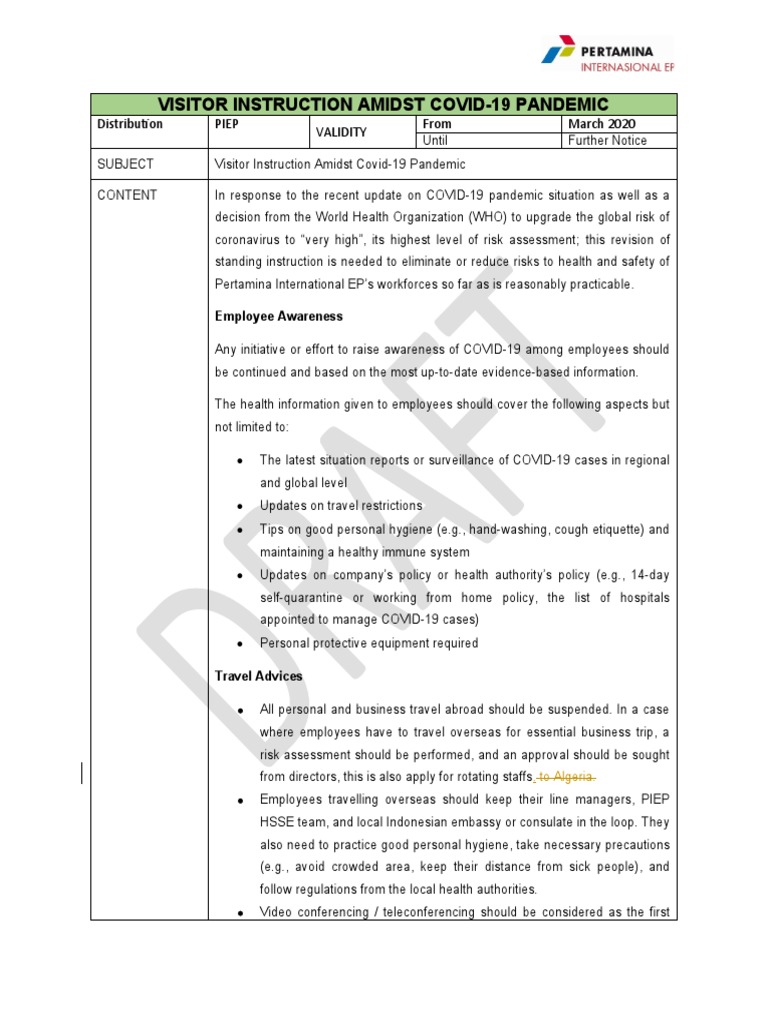 Visitor Instruction During Covid Pandemic | PDF | Quarantine | Pandemic