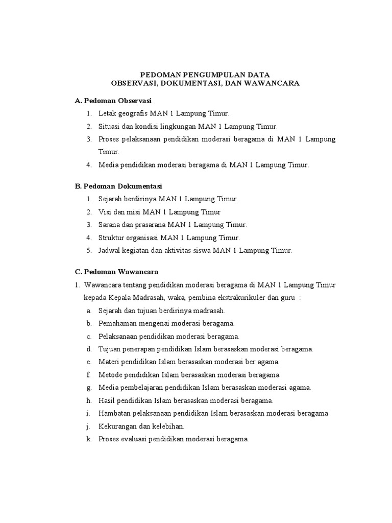 Pedoman Pengumpulan Data | PDF