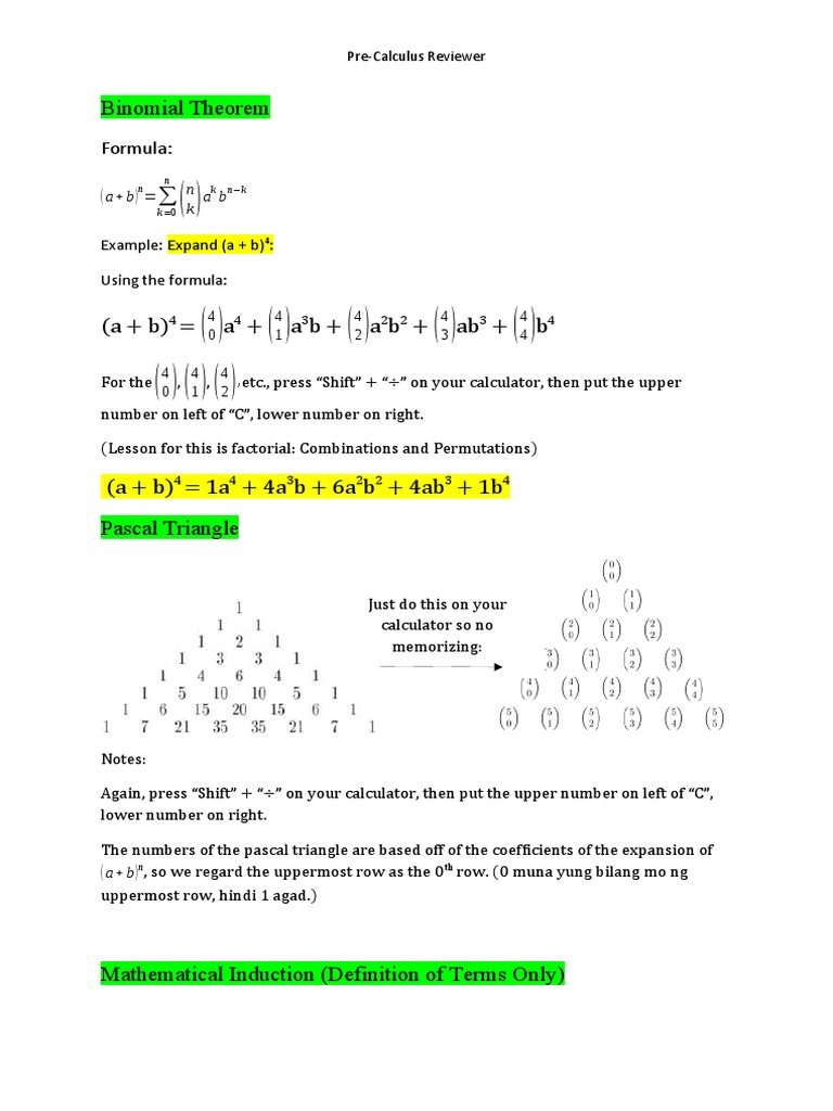 Pre-Calculus Reviewer | PDF | Trigonometric Functions | Sine