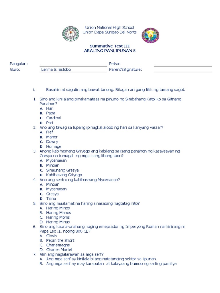 2ND QUARTER AP8 Summative 3&4 | PDF