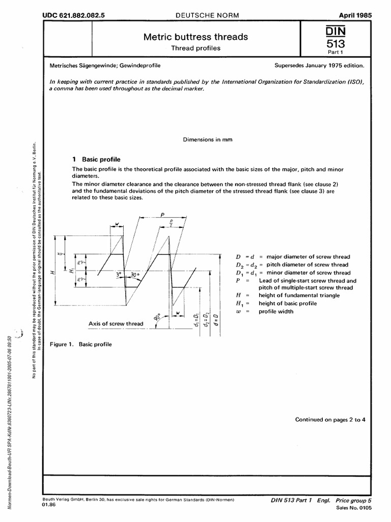 Din 513-1-1985 Metric Buttress Thread Compress | PDF