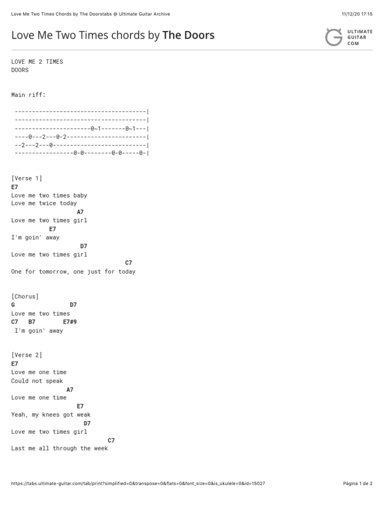 Doors - Love Me Two Times Chords by The Doorstabs at Ultimate Guitar ...