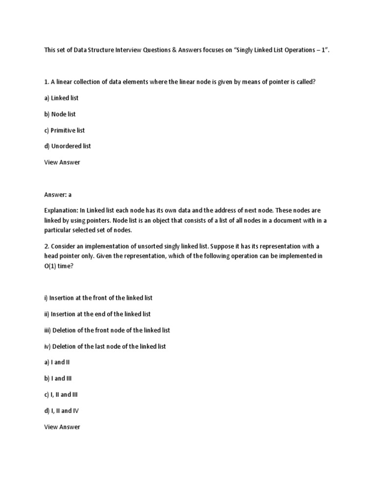 Essential Operations of Singly Linked Lists - Insertion, Deletion, Searching | PDF | Queue ...