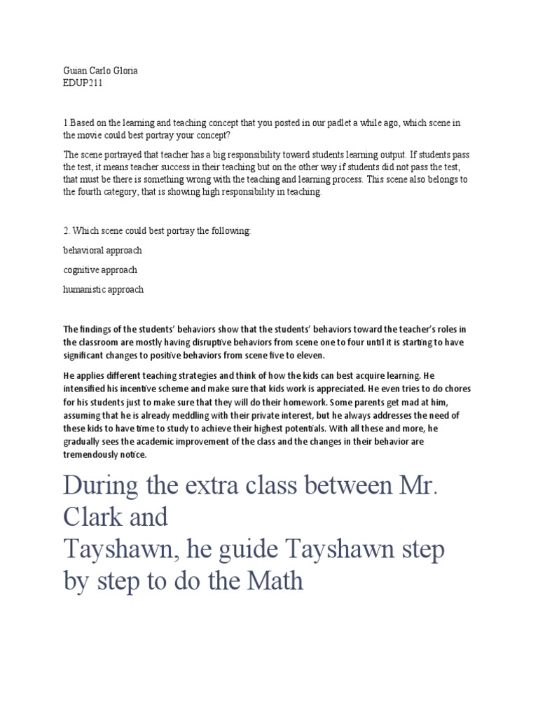 During The Extra Class Between Mr. Clark and Tayshawn, He Guide ...