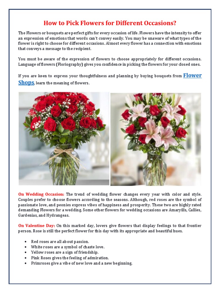 How To Pick Flowers For Different Occasions? | PDF | Flower Bouquet ...