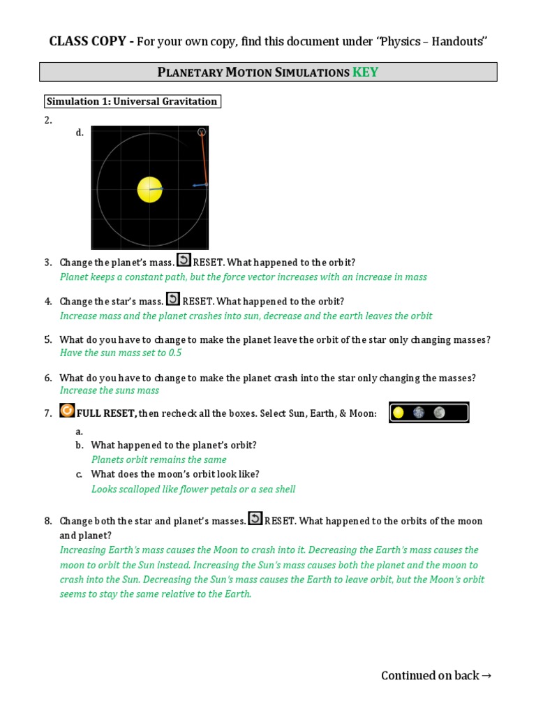 Planetary Motion Online Simulations KEY | PDF | Orbit | Force