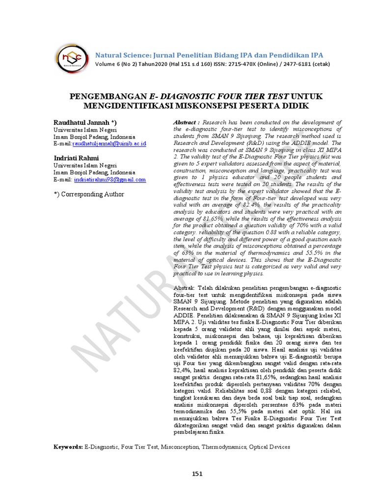 Pengembangan E-Diagnostic Four Tier Test Untuk Mengidentifikasi ...