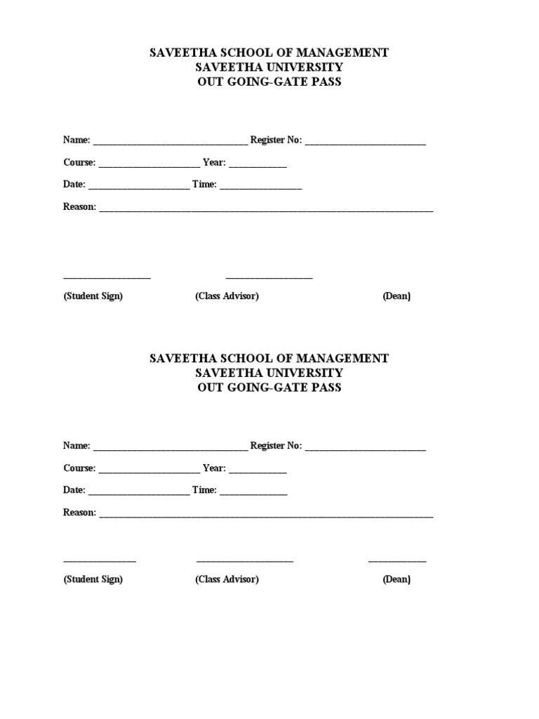 School Outgoing Gate Pass Format | PDF