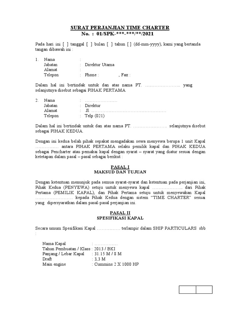 Perjanjian Time Charter Kapal | PDF | Bisnis | Hukum