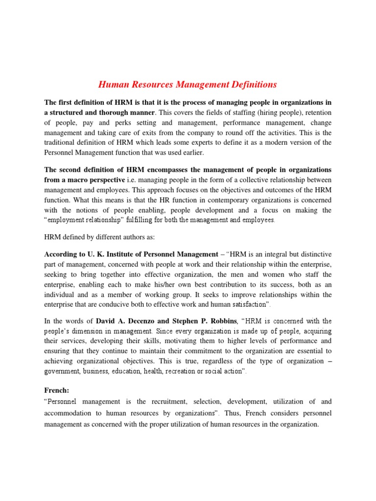 Human Resources Management Definitions | PDF | Human Resource ...