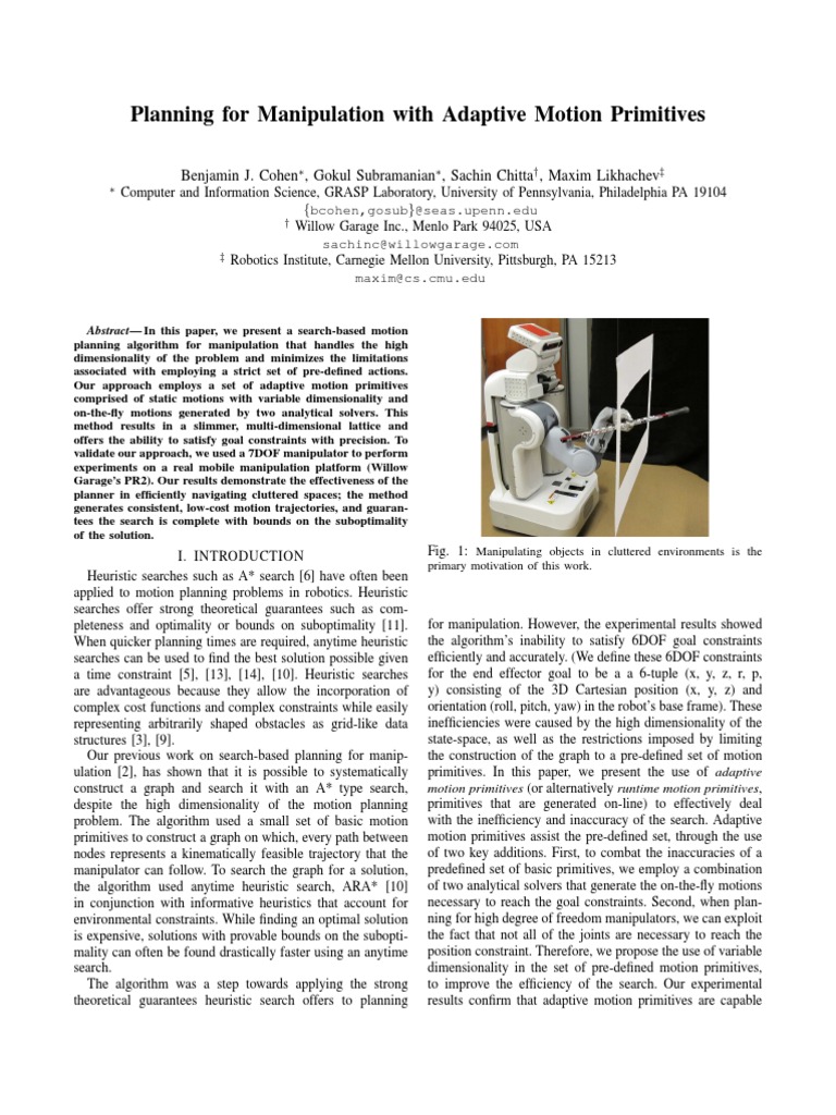 Planning For Manipulation With Adaptive Motion Primitives | PDF ...