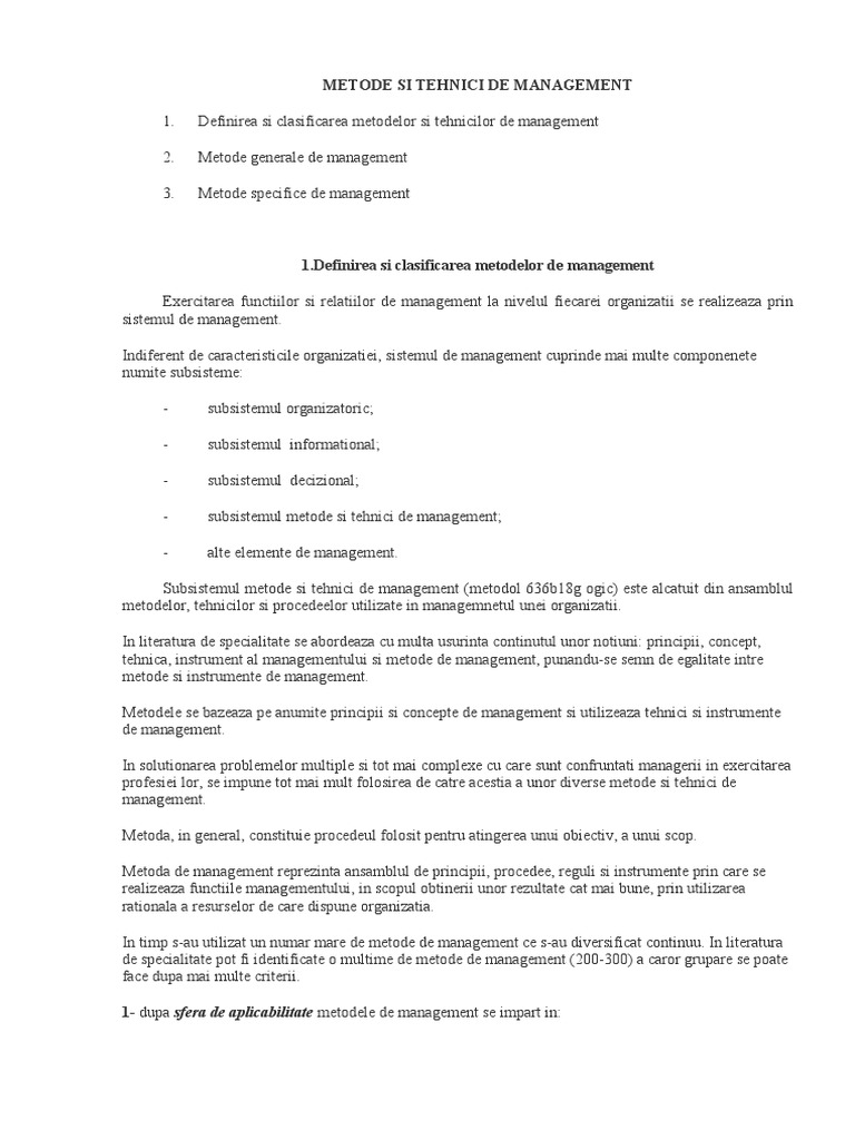 Metode Si Tehnici de Management | PDF