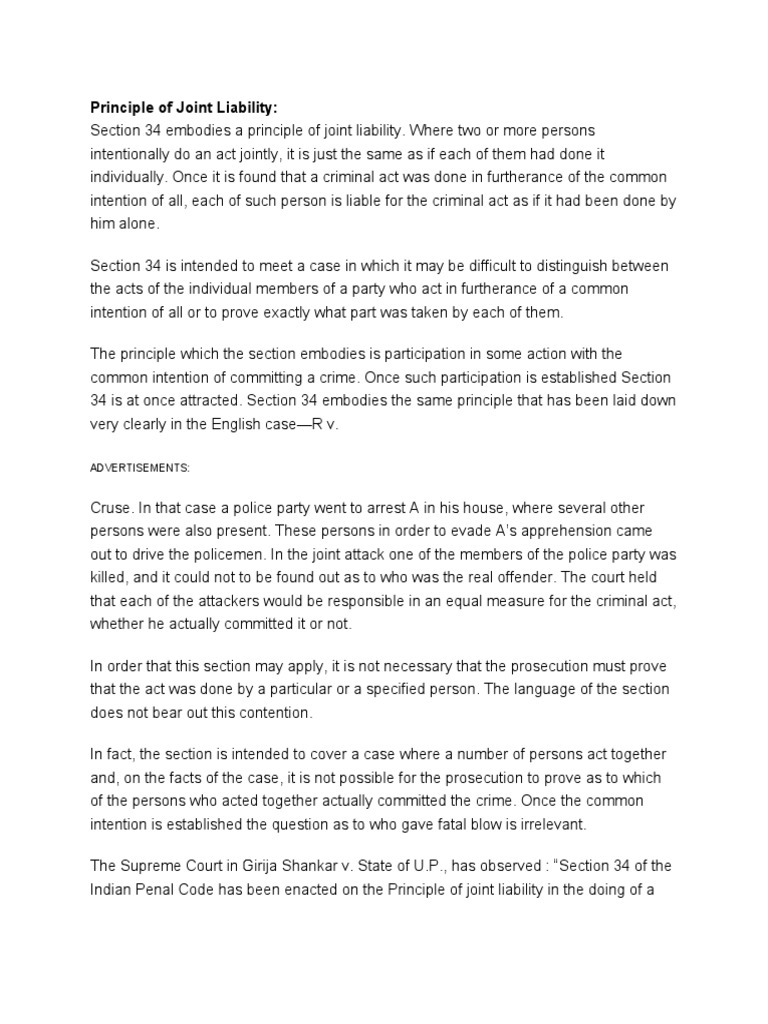 Principle of Joint Liability:: Advertisements | PDF | Assault | Crime ...