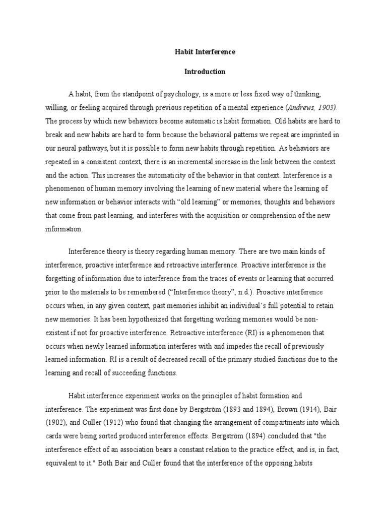 3 Habit Interference | PDF | Habits | Memory
