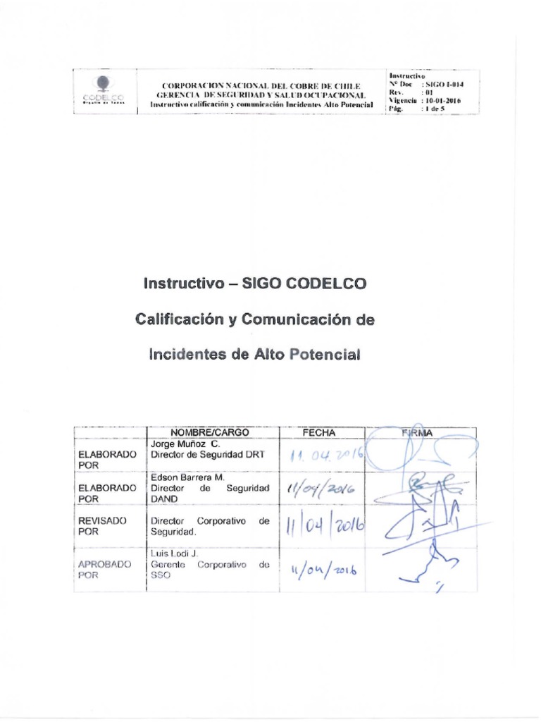 SIGO-I-014 Instructivo - SIGO CODELCO Calificación y Comunicación de ...