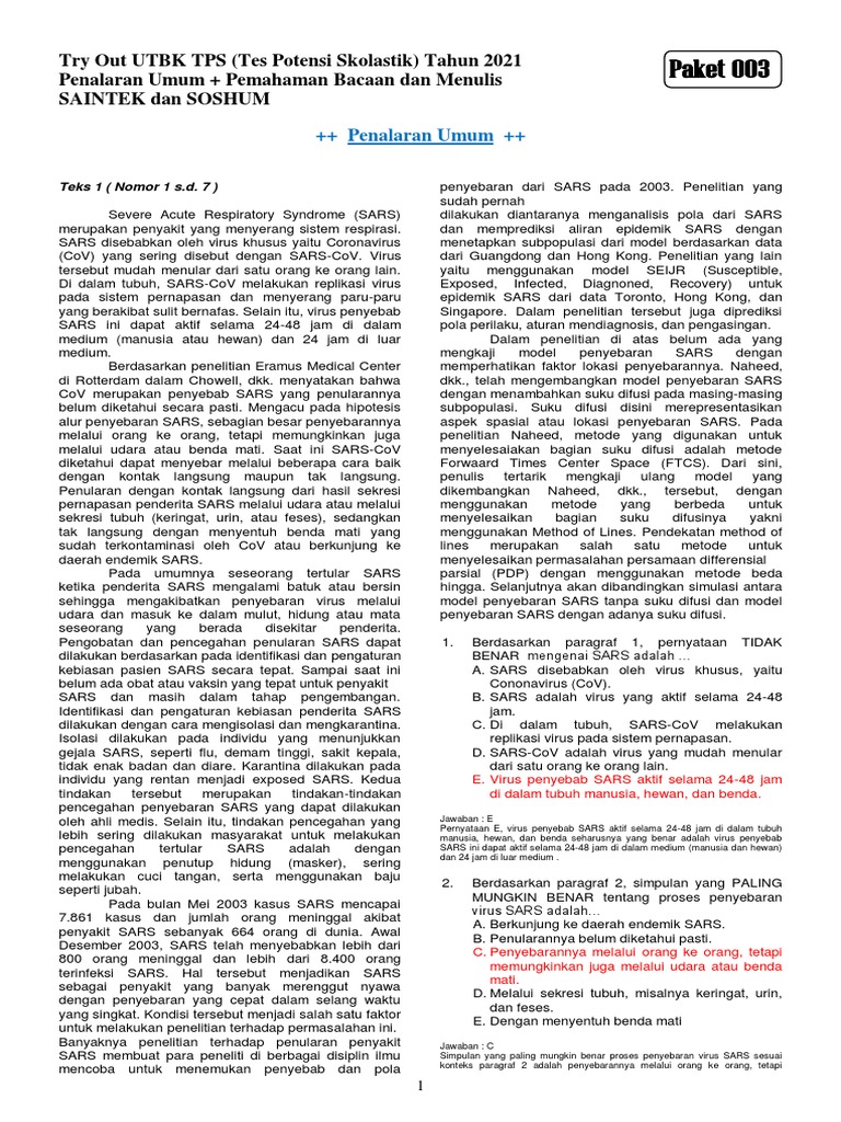 (Kunci) Try Out 3 TPS Dari LBB Kolaborasi 2021 - PU & PBM | PDF