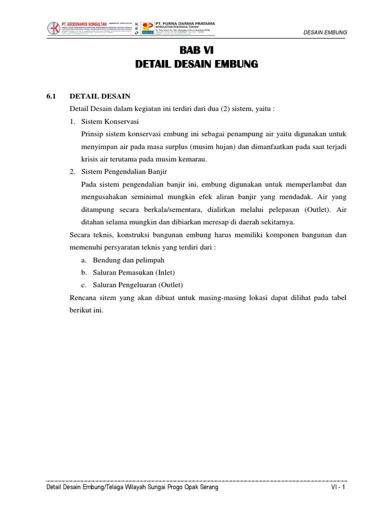 06 Bab Vi Detail Desain Embung | PDF