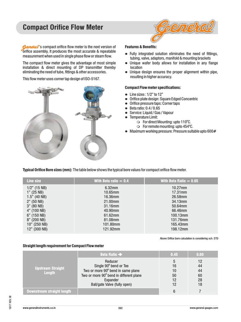 Compact Orifice Flow Meter: Features & Benefits | PDF | Flow ...