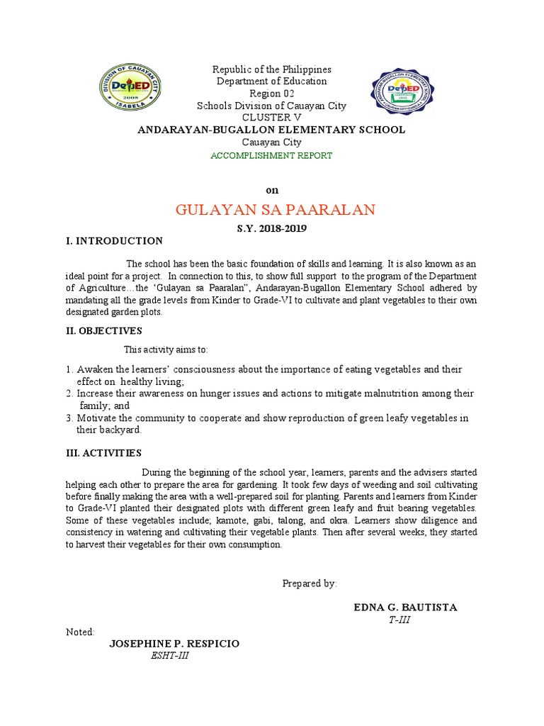 Gulayan Sa Paaralan 2018-2019 | PDF | Tillage | Vegetables