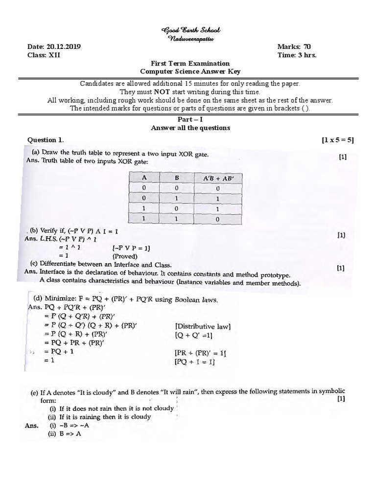 Csc Answer Key Xii Pdf Constructor Object Oriented Programming Programming