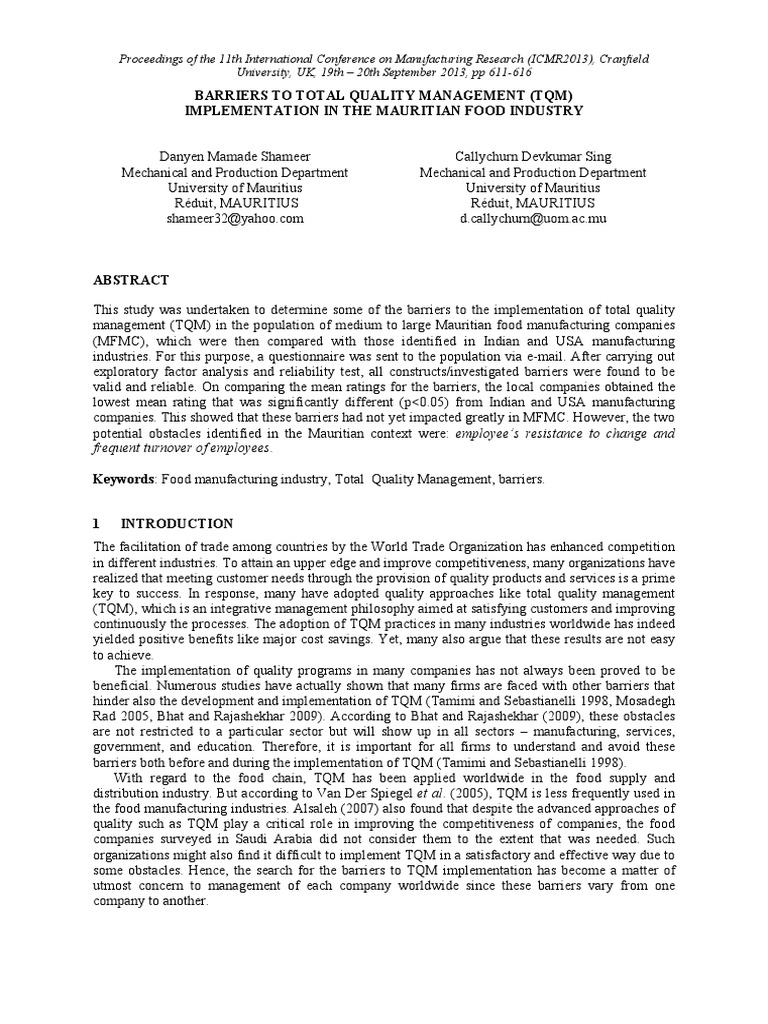 10-Barriers To Total Quality Management - Tqm-Implementation in The ...