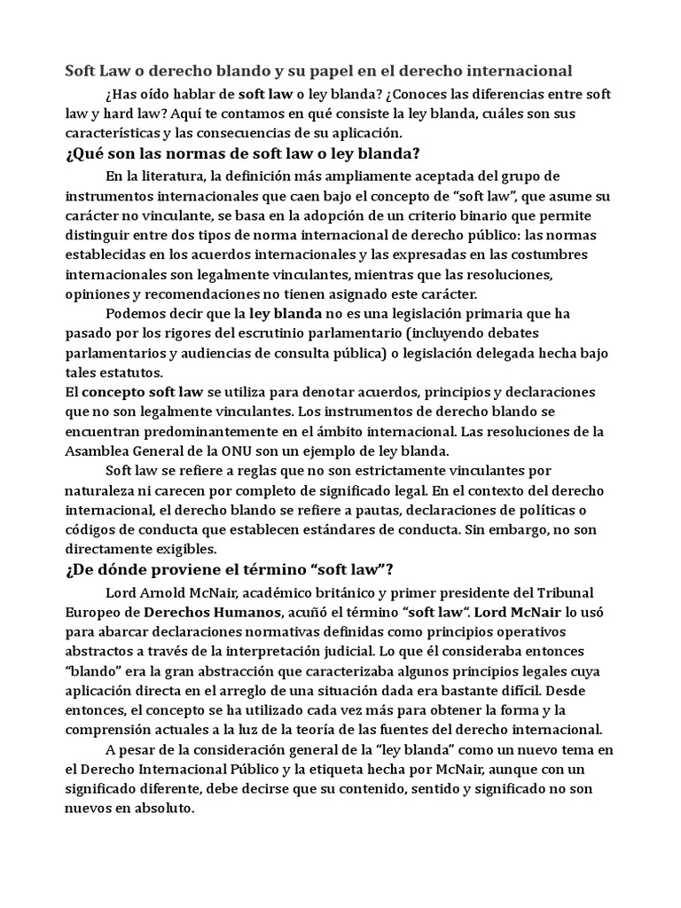 Soft Law: Definición y Ejemplos | PDF | Tratado | Ley internacional