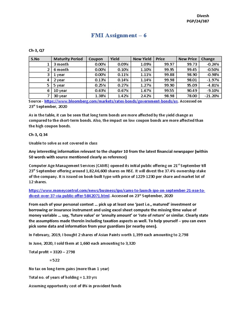 FMI Assignment - 6 | PDF | Bonds (Finance) | Yield (Finance)