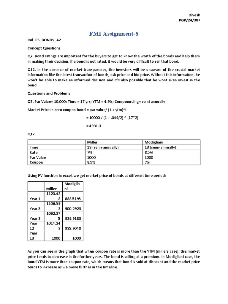 FMI Assignment-8 | PDF | Bonds (Finance) | Bond Market