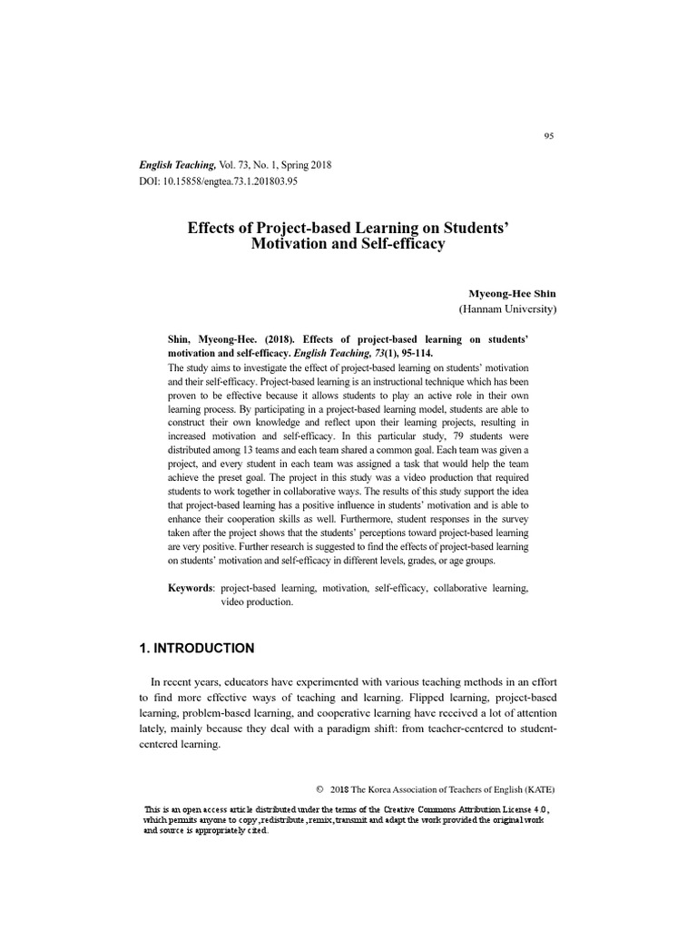 Effects of Project-Based Learning On Students' Motivation and Self ...