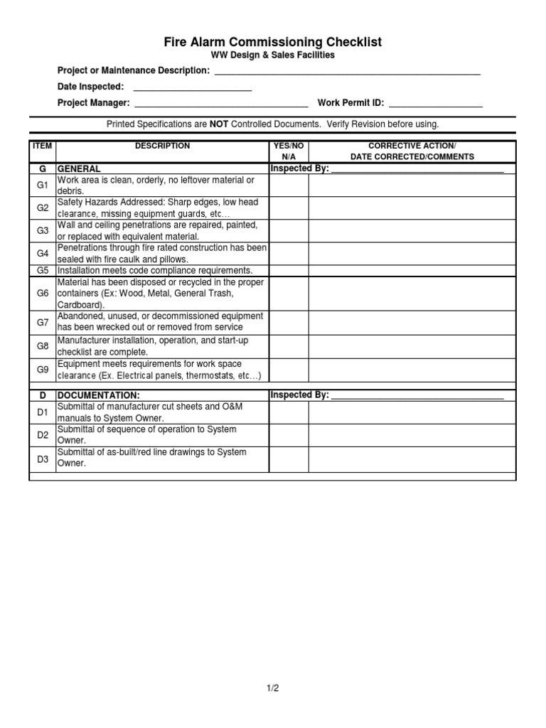 Fire Alarm Commissioning Checklist | PDF | Building Engineering | Nature