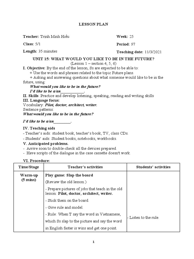 Future Career Lesson Plan for Grade 5 | PDF | Question | Teachers