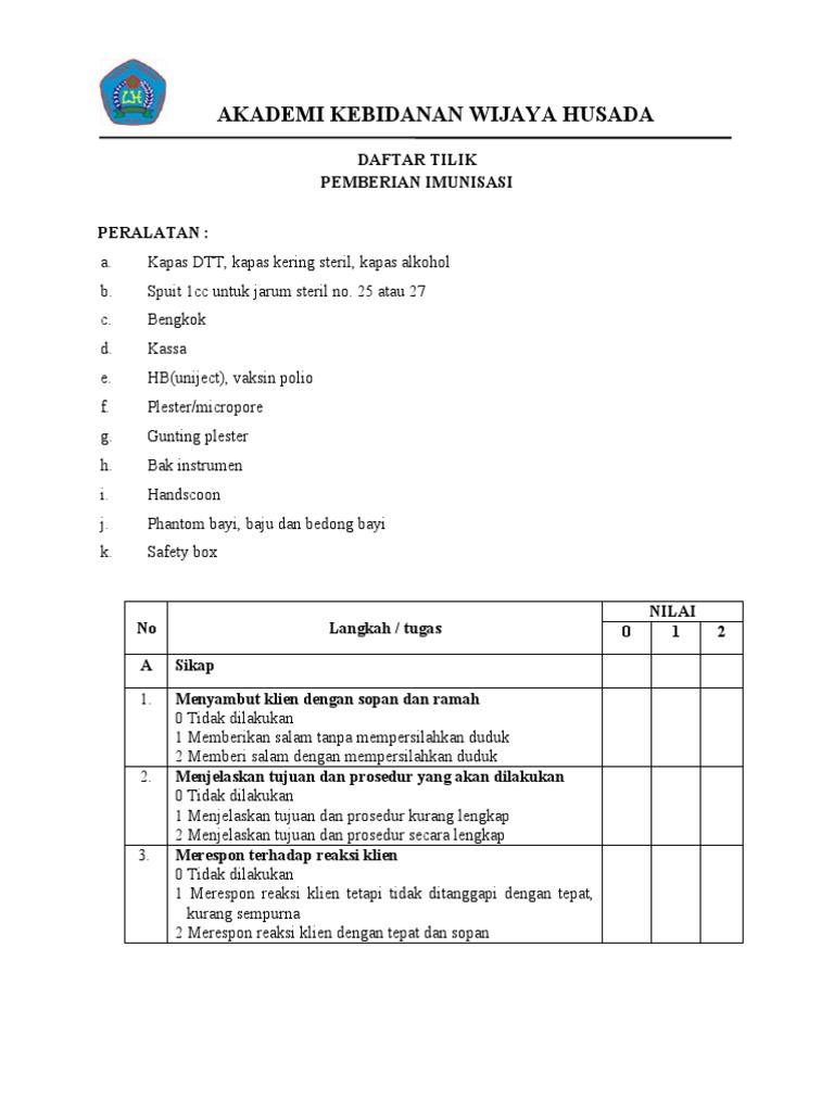 Daftar Tilik Pemberian Imunisasi Hb-0 | PDF | Kesehatan Holistik | Sains & Matematika