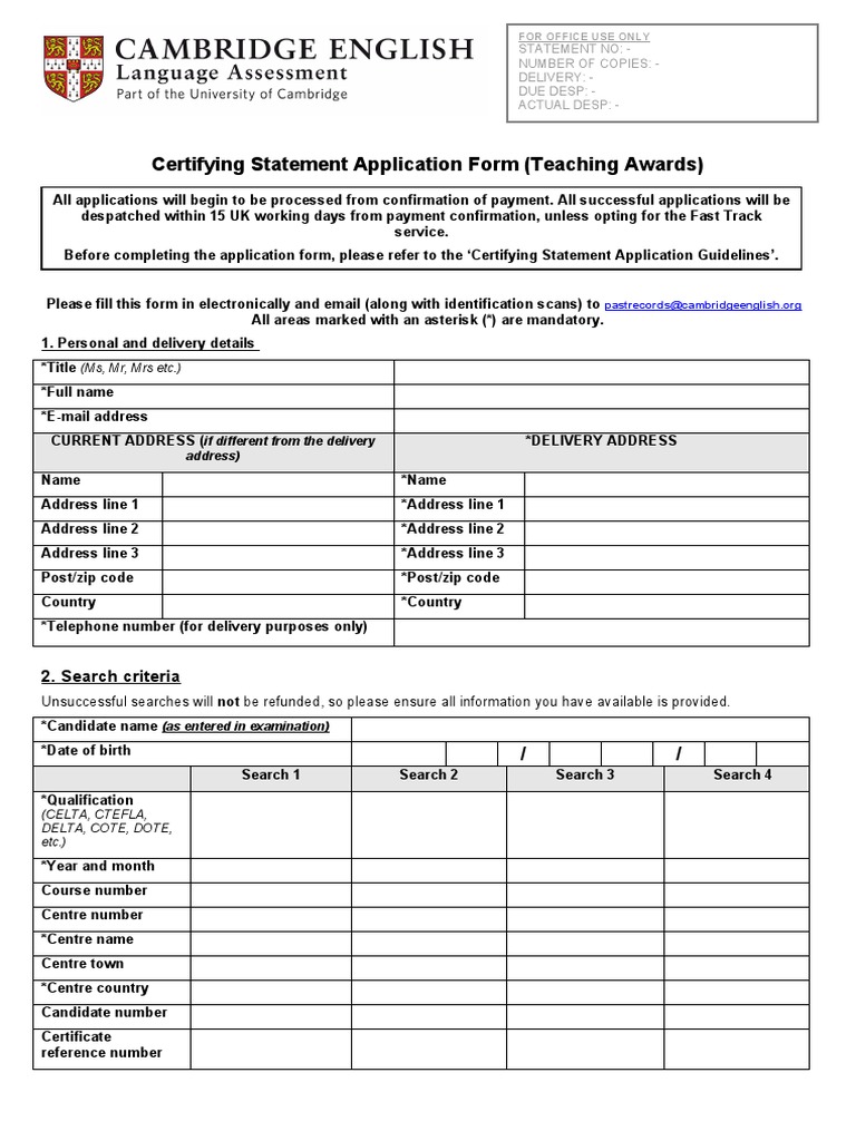 Certifying Statement Application Form (Teaching Awards) : 2. Search ...