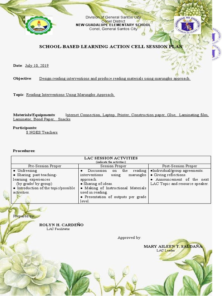 School-Based Learning Action Cell Session Plan: Date: July 10, 2019 | PDF