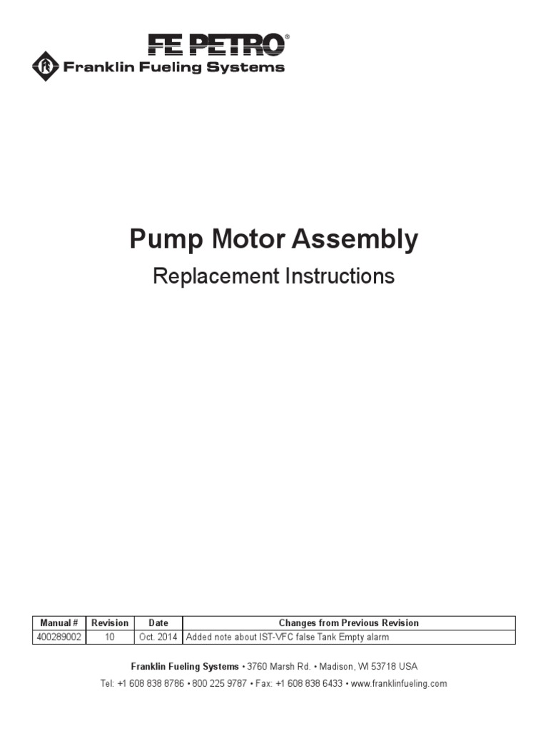 Pump Motor Assembly Replacement and Installation Instructions | PDF ...