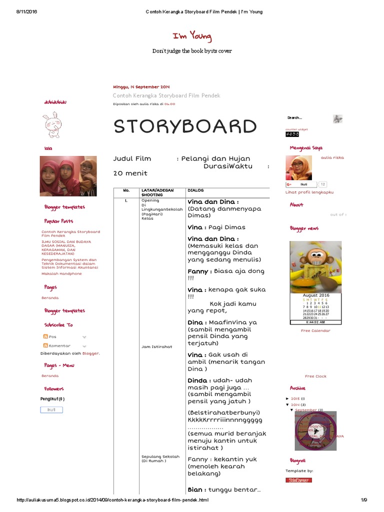 Contoh Kerangka Storyboard Film Pendek - I'm Young | PDF