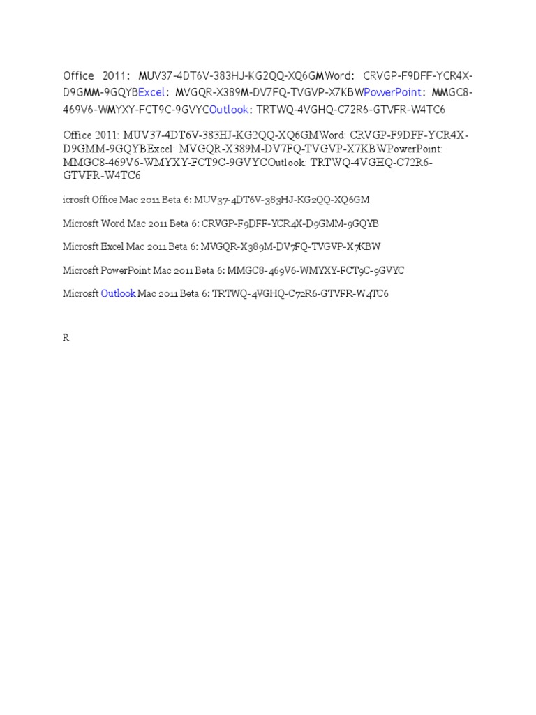 Office 2011 Mac Product Keys List | PDF